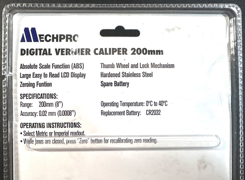MECHPRO IP54 200mm Digital Vernier Caliper 0-200mm (8 inch) Range Metric/SAE | eBay