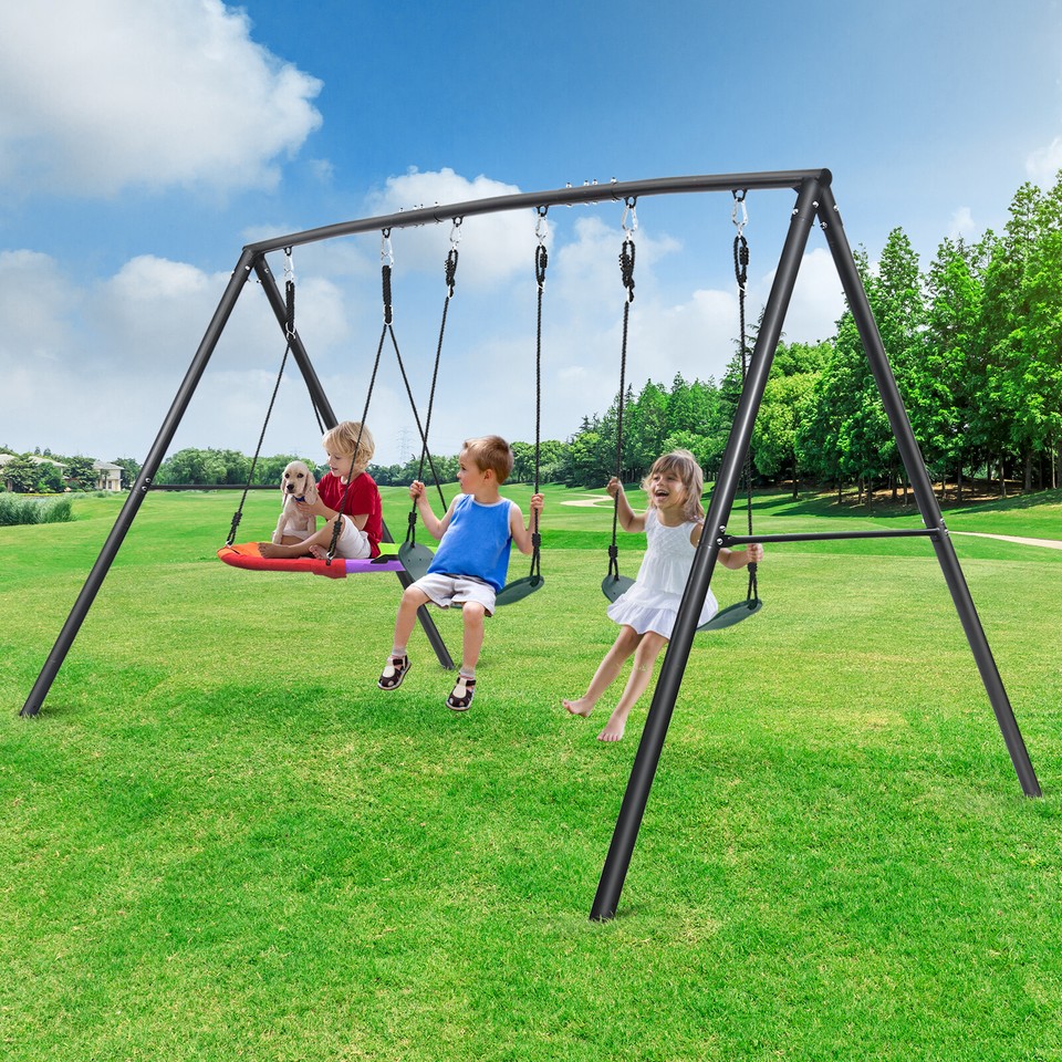 600lb Heavy Duty A-Frame Swing Set with Three Swings Kids Adult ...