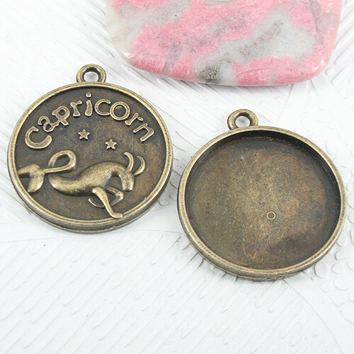 5pcs antiqued bronze round shaped constellation design cabochon ...