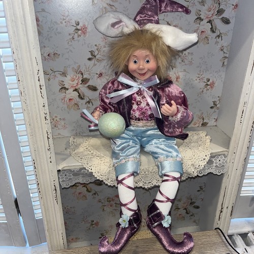Easter Spring Decor Bunny Elf Doll Cynthia Rowley Shelf Sitting 16" New ...