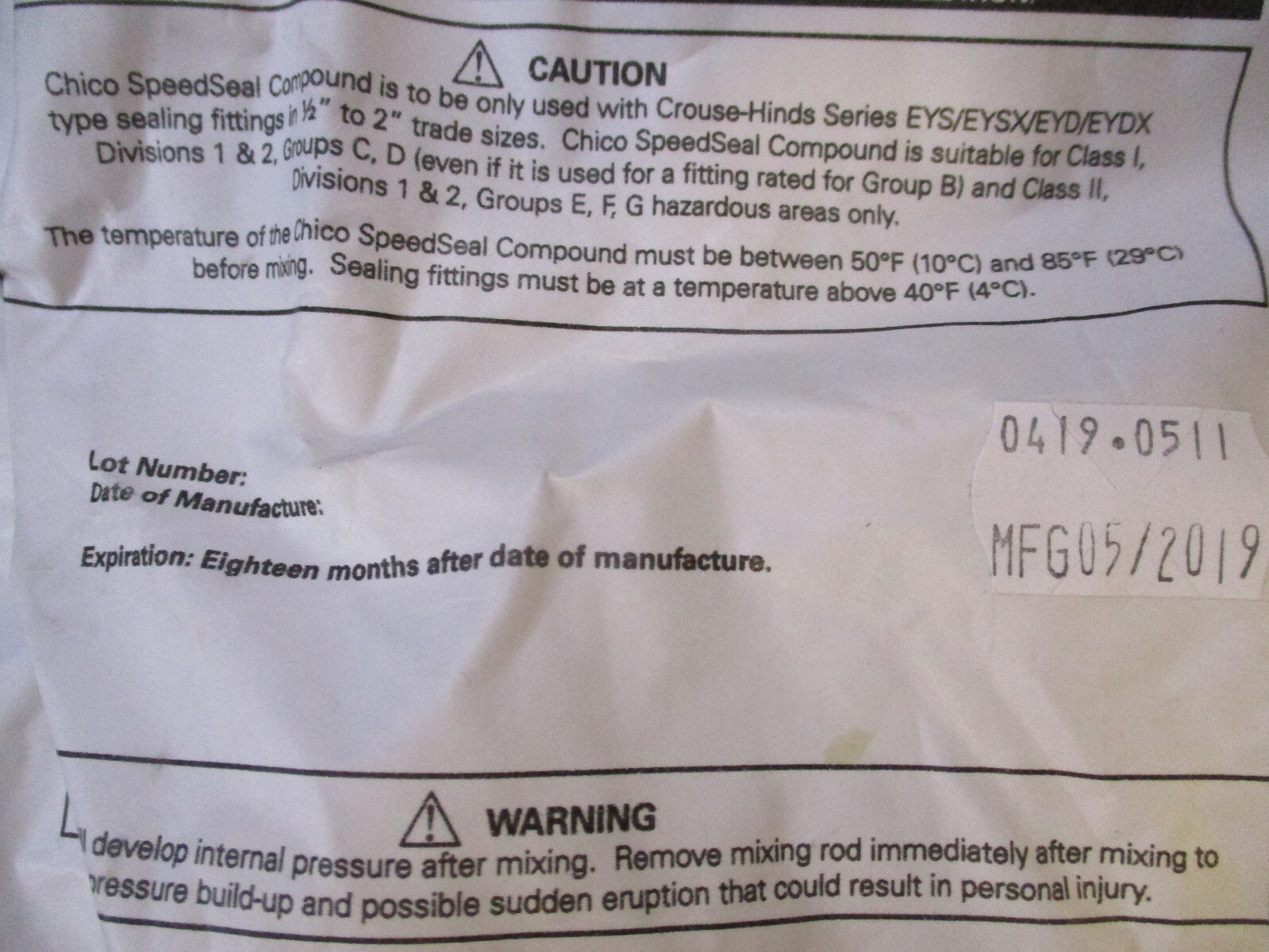 (QTY 1) EATON CROUSE HINDS CHICO SS6 6 OZ SPEEDSEAL SEALING COMPOUND | eBay