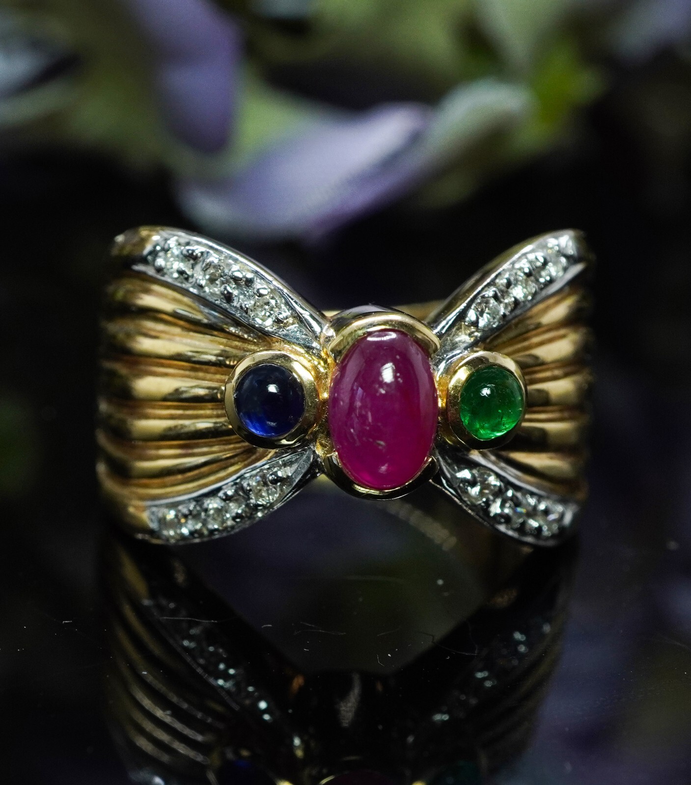 Ruby Sapphire Emerald Diamond Ring 14K Gold Vintage … - Gem