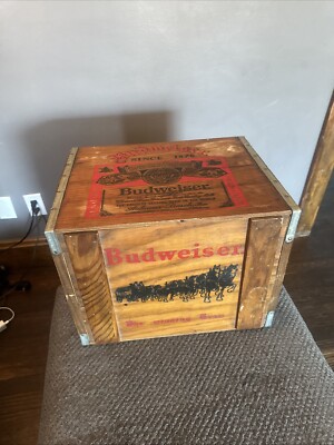 RARE Vtg ANHEUSER BUSCH Budweiser Beer Wood Box Crate Case W/ Lid 18 ...