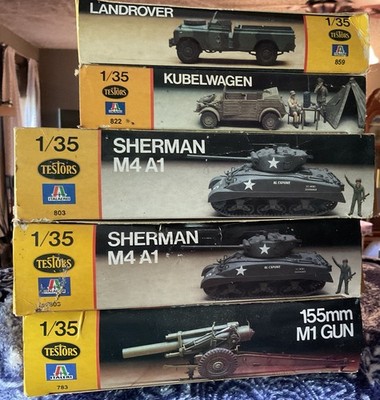 5Testors/Italeri 1/35 model kits. 2 M4’s,Landrover,Kubelwagen,155mm M1 ...