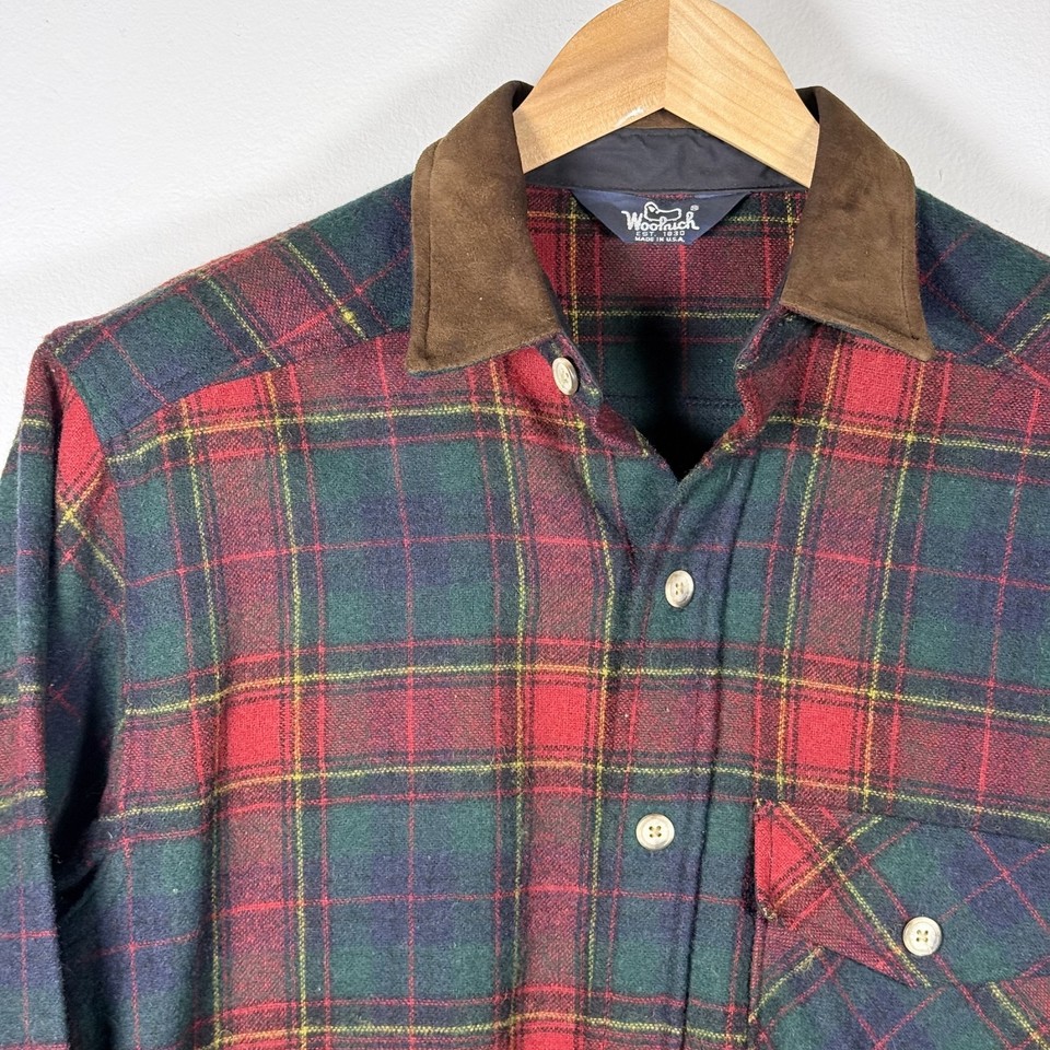 Vintage Woolrich Flannel Shirt Tartan Plaid Leather Elbow Patch USA ...