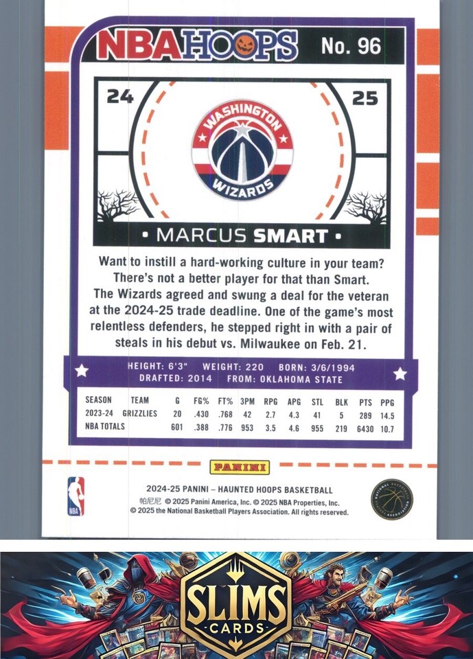 2024-25 Hoops Haunted Hoops Washington Wizards Marcus Smart #96 | eBay