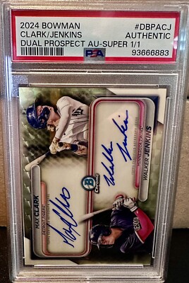 Walker Jenkins Max Clark 2024 Bowman SUPERFRACTOR 1/1 Dual Prospect ...