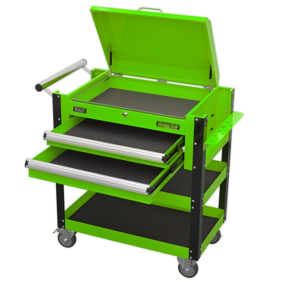 Sealey HD Mobile Tool & Parts Trolley 2 Drawer-Locking Top HV Green ...