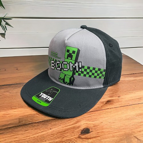 Kids Minecraft Hat Creeper Boom! Youth SnapBack Cap Gaming Gray/Black ...