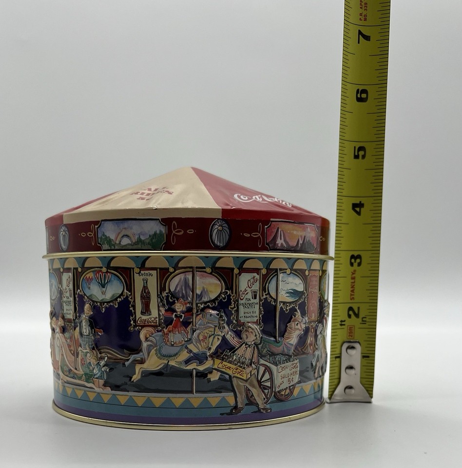 Vtg Coca Cola Tin Carousel Tin Empty Collectable Tin Container Merry Go ...
