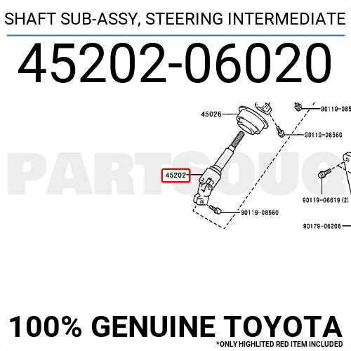 4520206020 Genuine Toyota SHAFT SUB-ASSY, STEERING INTERMEDIATE 45202 ...