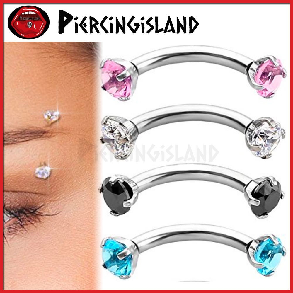 Crystal Eyebrow Ear Tragus Lip Piercing Thread Ball Curved Awl Bar ...