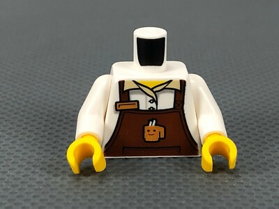 LEGO Minifigure Torso Reddish Brown Apron Cup & Nametag White Arms ...