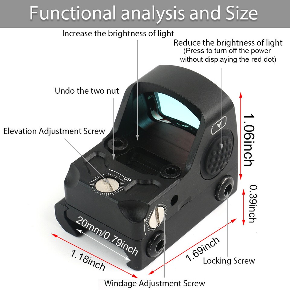Mini Reflex Red Dot Sight Shake Awake Optic Sight for Rifles Pistols ...