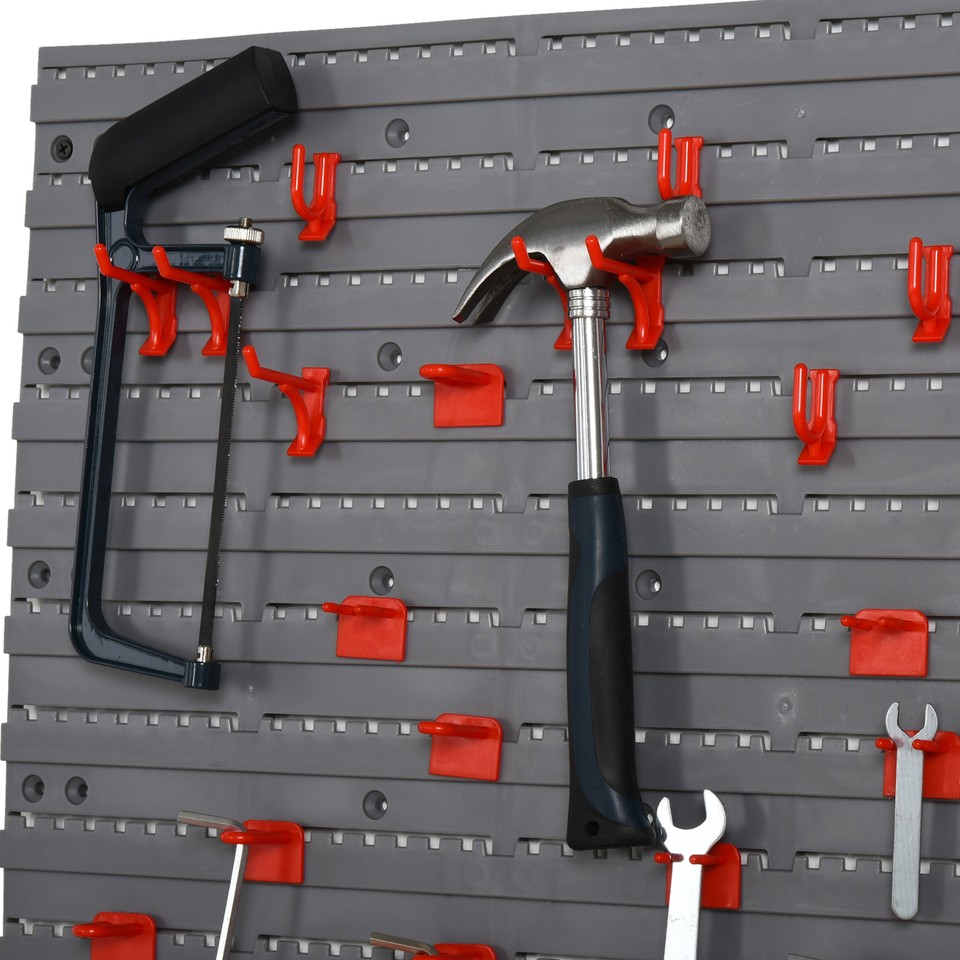 54 Piece Hanging Panel Tool Organization Rack for Garage Wall, 50 Hooks ...