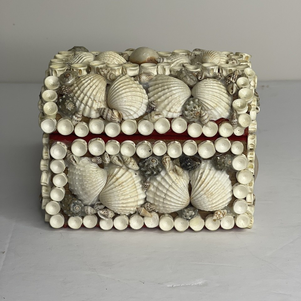 Vintage Seashell Shell Trinket Jewelry Box Treasure Chest Sailors Boho ...