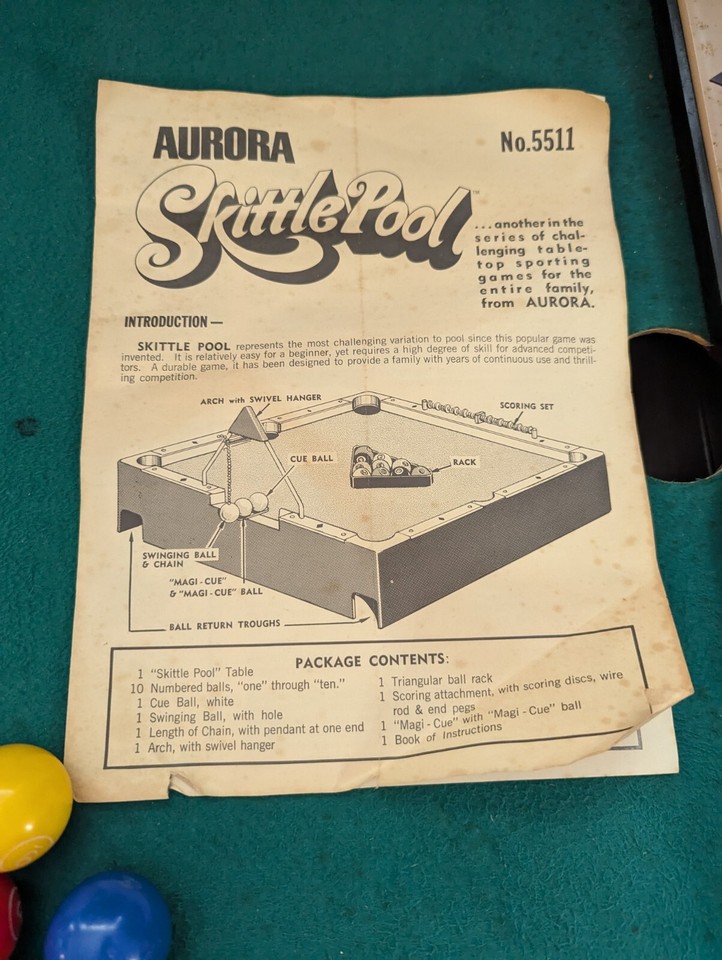 Vintage 1970's Aurora Skittle Pool Tabletop Game 5511 With Box ...
