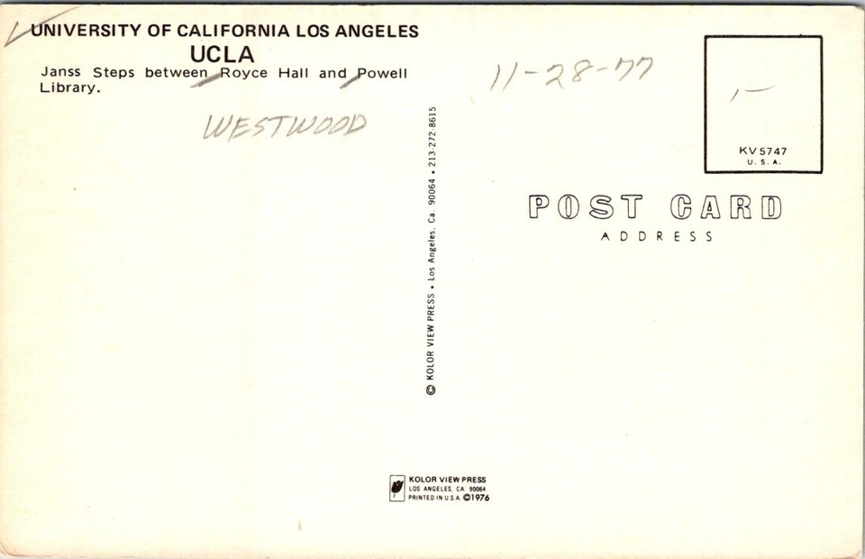 University California Los Angeles UCLA Janss Steps Royce Hall Vintage ...
