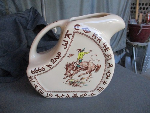 Vtg WESTWARD HO RODEO PATTERN Full Size Pitcher, Cowboy Brands, Bronco ...