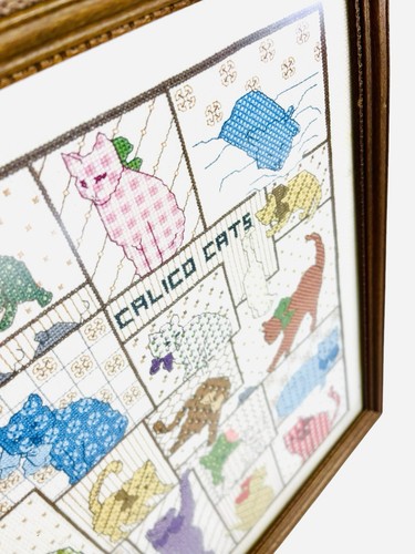 Vintage Calico Cats Needlepoint Needlework Farmhouse Cross Stitch ...
