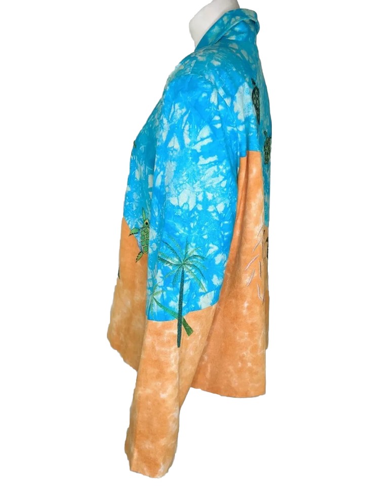 Sea Turtles Jacket Silk Ocean Beach Women's L Art You Wear Embroidered ...