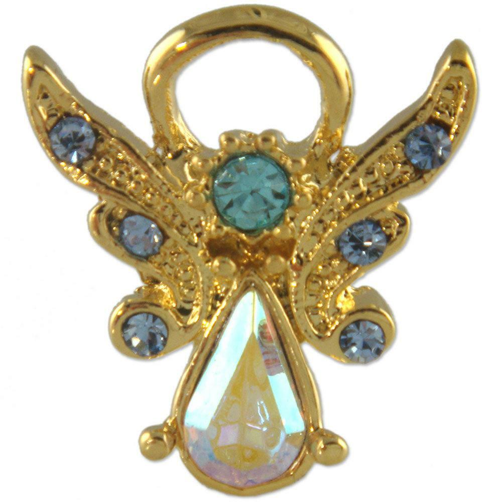 CRYSTAL GOLD PLATED BLUE ANGEL PIN BROOCH MADE WITH SWAROVSKI ELEMENTS ...