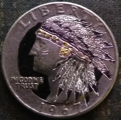 Hobo Nickel hand carved original by J&M Tarantula 1967 quarter as ...