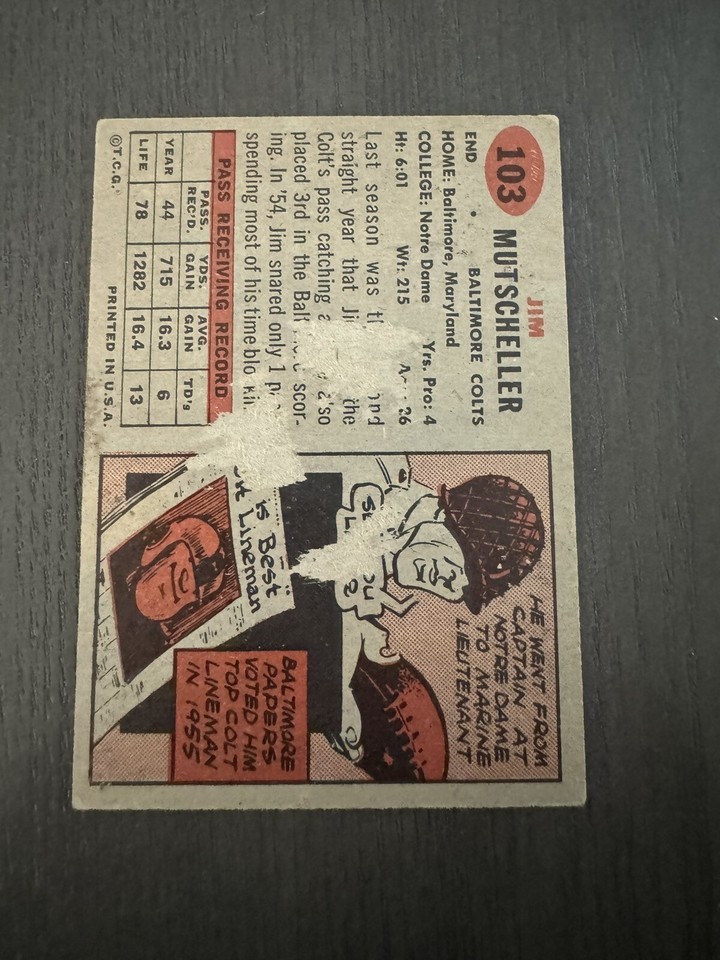 1957 Topps #103 JIM MUTSCHELLER Baltimore Colts Football Card | eBay