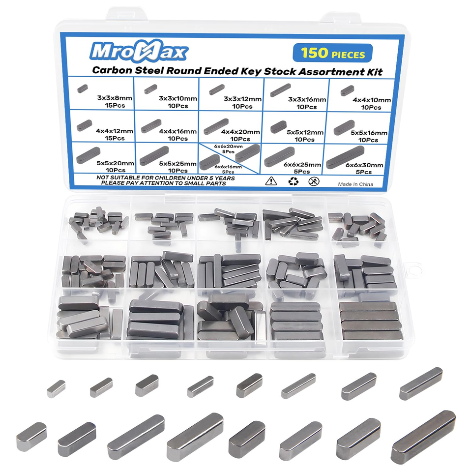 150Pcs round Ended Feather Key 16 Sizes Parallel Drive Shaft Keys Set ...