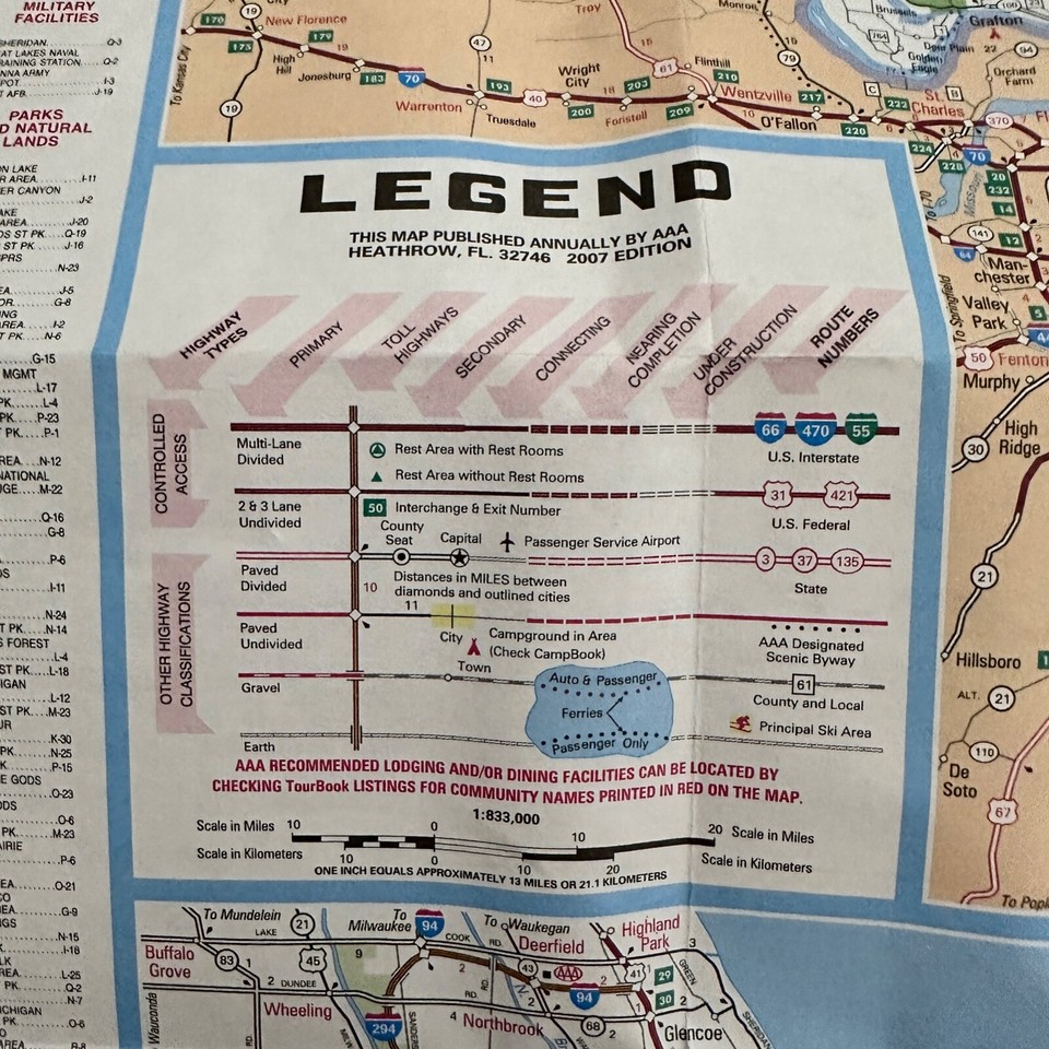 2007 AAA Illinois Indiana Official State Highway Travel Road Map~Box PR ...