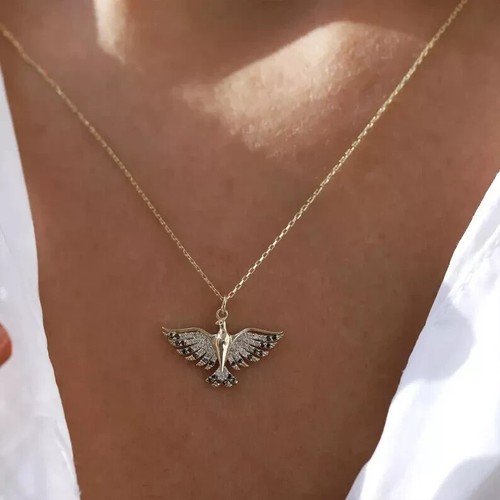 14K Yellow Gold Plated Lab Created Black Diamond phoenix Pendant 2Ct ...