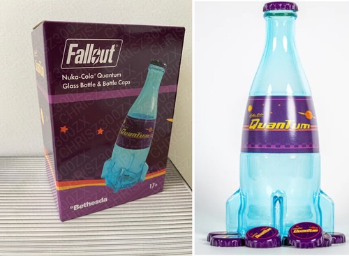 Fallout Nuka Cola Quantum Glass Bottle + 10 Bottle Caps Rocket Replica ...