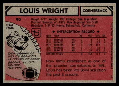 1980 Topps #90 Louis Wright Denver Broncos | eBay
