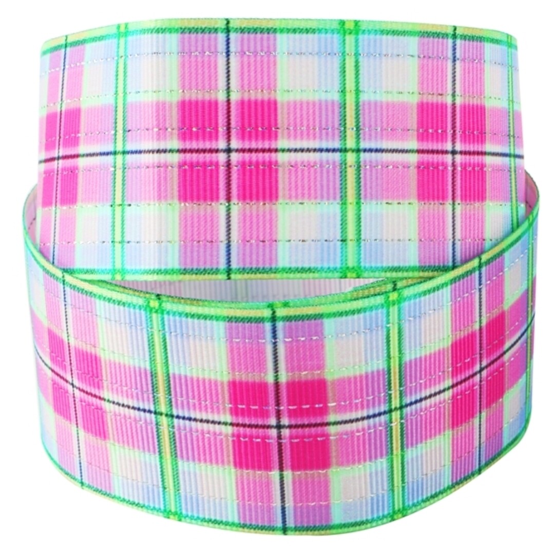 1.5 INCH GROSGRAIN RIBBON Hair Bow Supplies 1160929 Easter plaid Silver ...