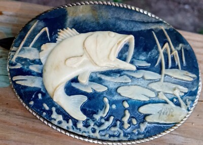 Bass Fisherman's Genuine Incolay Stone Hand Carved Vintage Belt Buckle ...