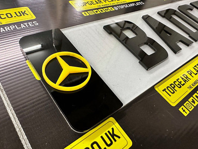 2x 4D Acrylic Stylish Number Plate Mercedes Black Yellow Stickers Side ...
