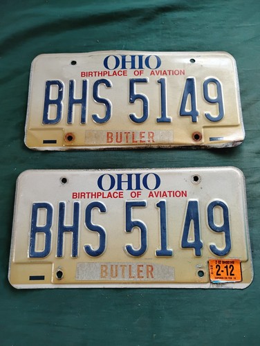 PAIR 2012 Ohio License Plates - "BHS 5149" BUTLER Birthplace of ...