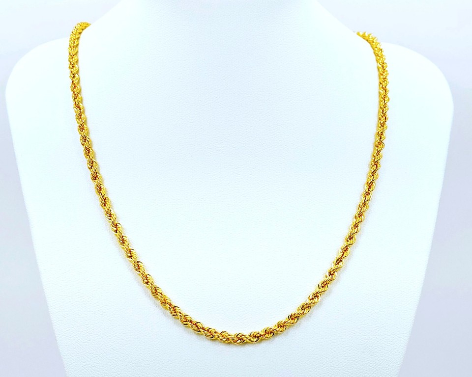 22K Yellow Gold Rope Chain Necklace 18 in Hollow 3.3mm Genuine ...