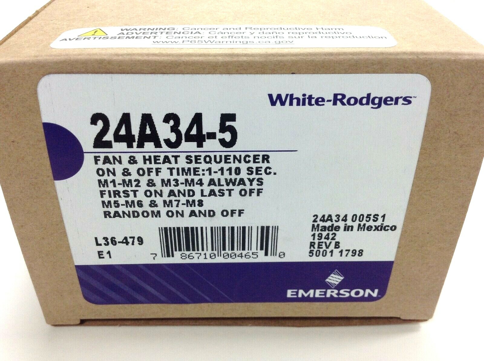 24A34-5 White Rogers Fan & Heat Sequencer Emerson Electric Mobile Home ...