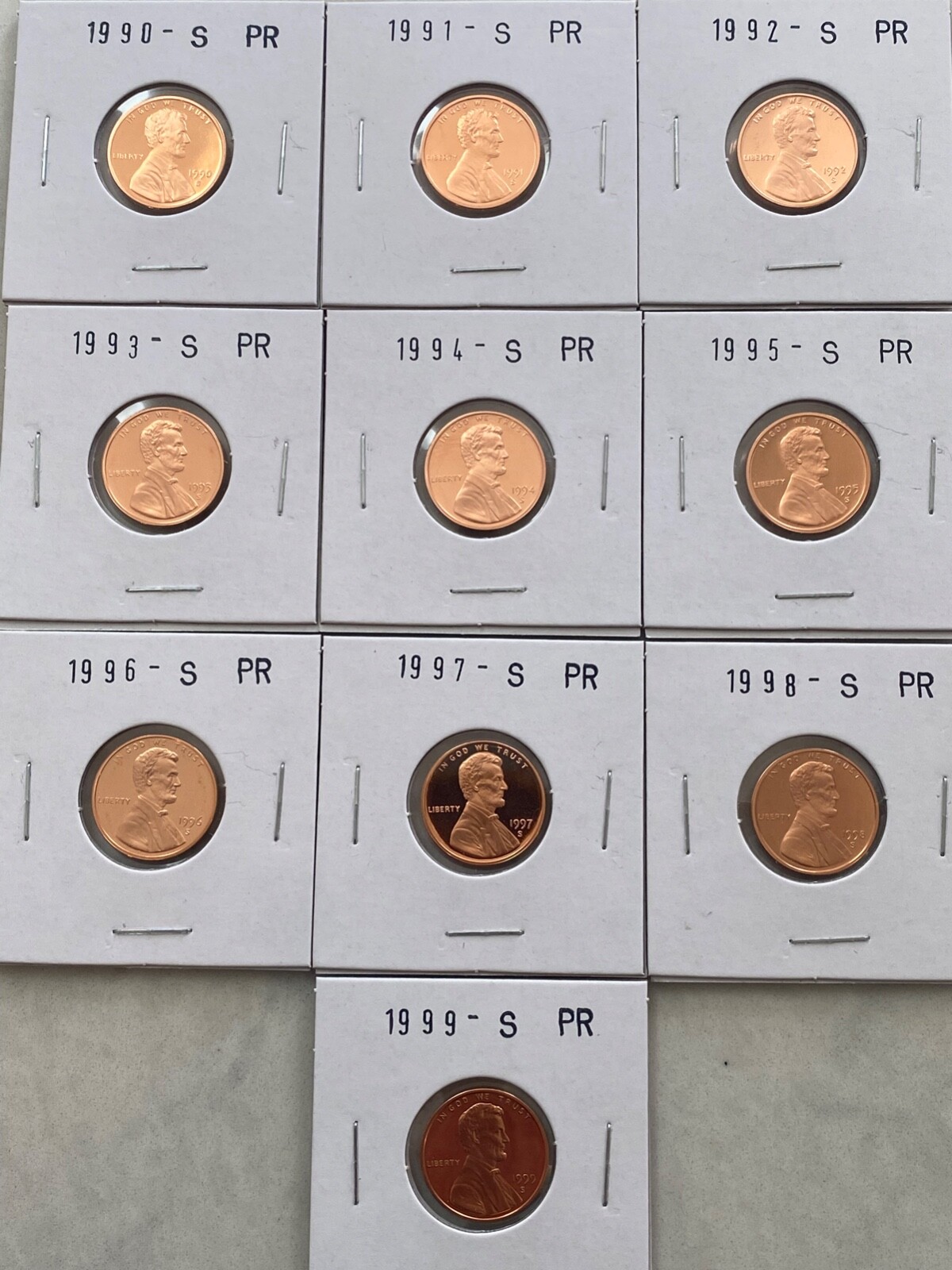 1990 to 1999 S Proof LINCOLN MEMORIAL CENT Set 10 Coin Set | eBay