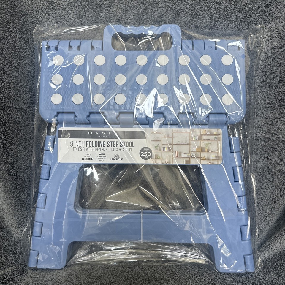 9” Folding Step Stool Oasis Home Blue Anti-slip Rubber Pads New Holds ...