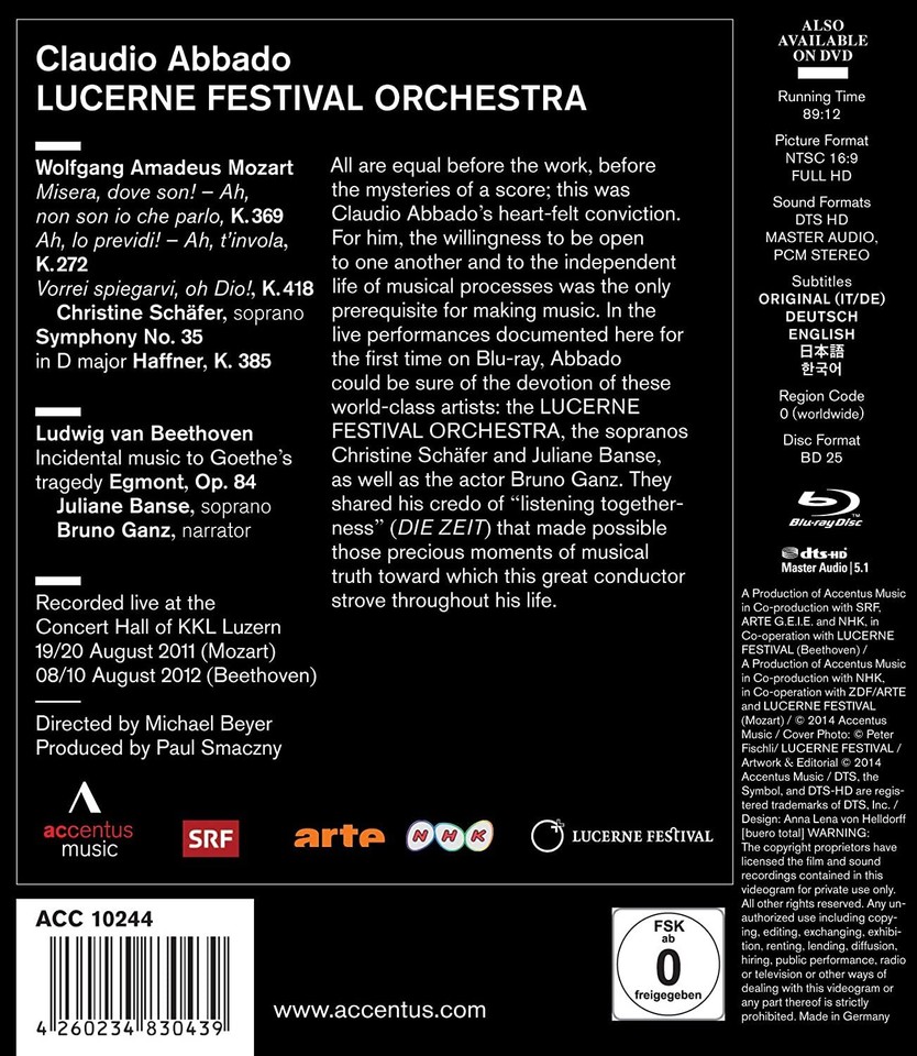Claudio Abbado - Lucerne Festival Orchestra (Blu-ray) Claudio Abbado ...