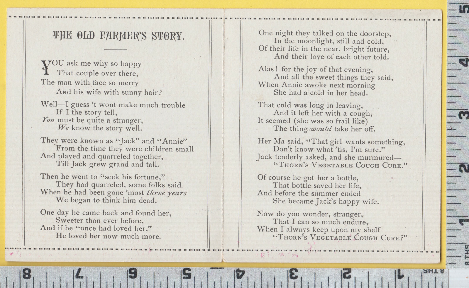 C499 Thorn Apothecary Vegetable Cough Cure Brattleboro VT medicine poem ...