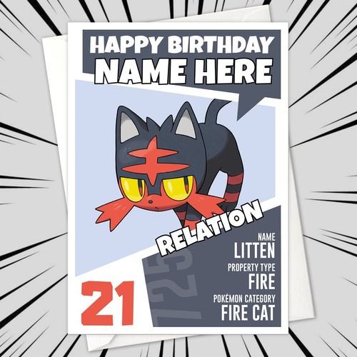 LITTEN POKEMON Personalised Birthday Card • personalized fire pokémon ...