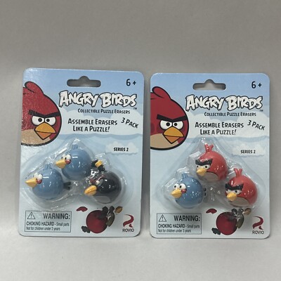 Angry Birds Collectible Assemble Puzzle Erasers 3 pack Blister 2 Sets ...