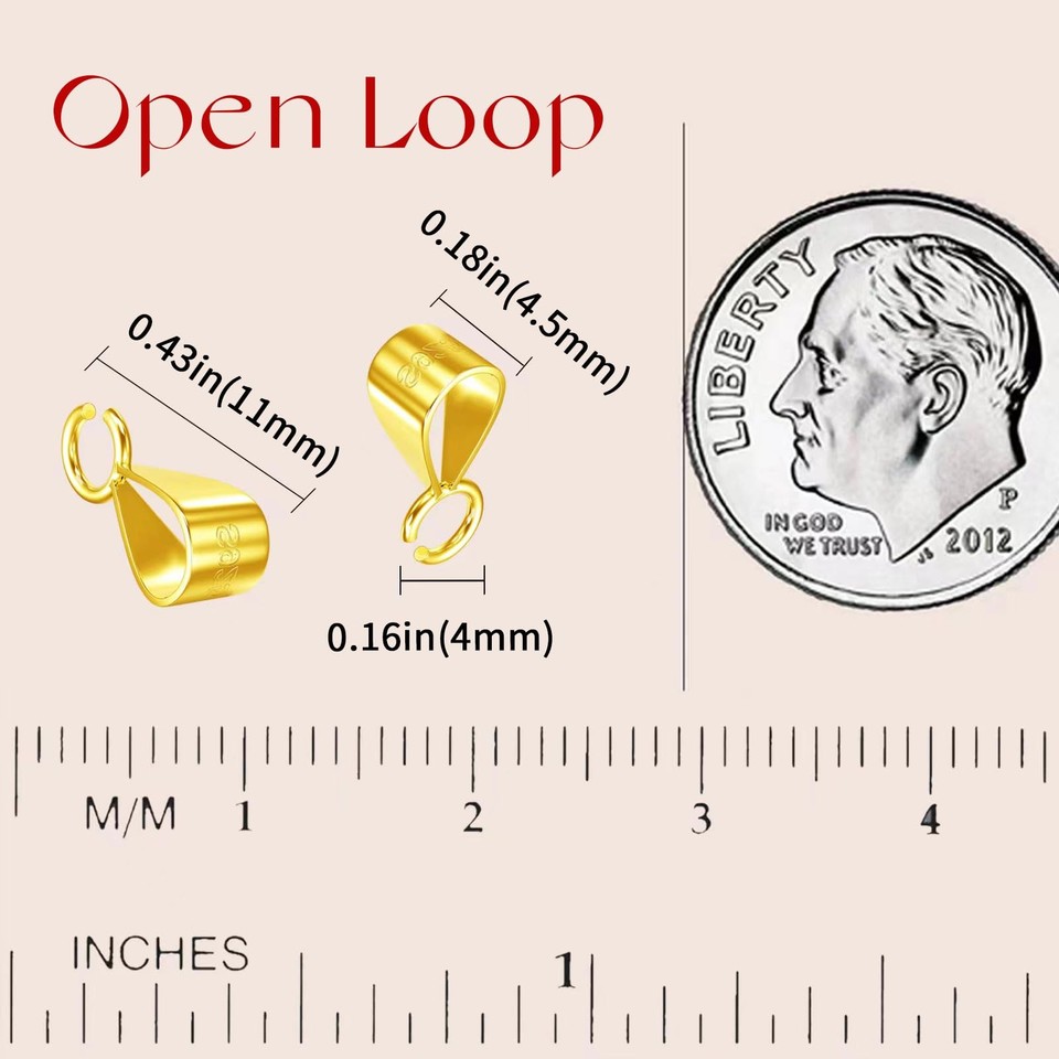 14K Gold Bails for Pendants Clasp with Open Loop,925 Sterling Silver ...