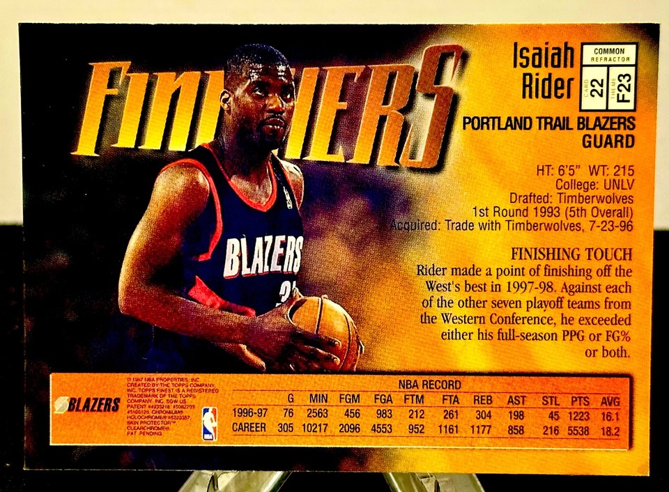 ISAIAH RIDER 1997-98 MINT TOPPS FINEST REFRACTOR CARD #22-LOOK! | eBay