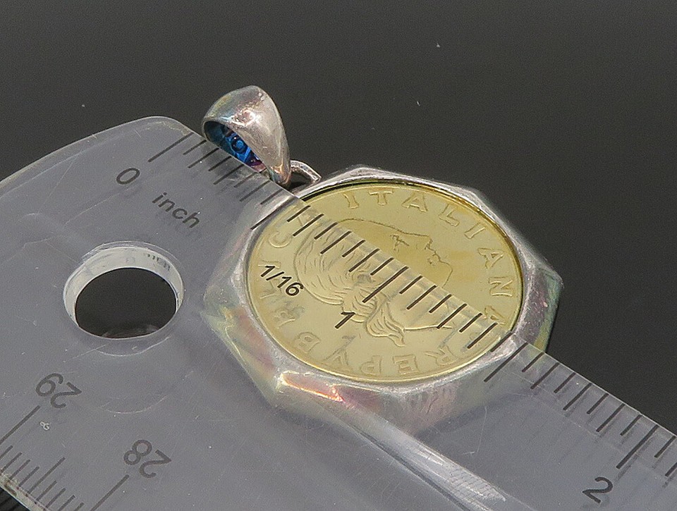 925 Sterling Silver Vintage Shiny Repvbblica Italiana Coin Pendant ...