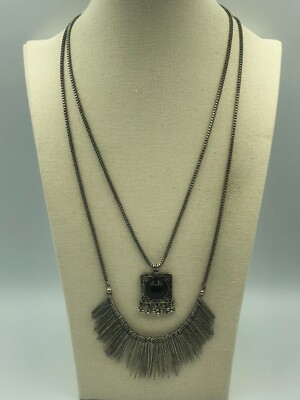 Silver Tone Festoon Pendant Necklace Chain Double Strand Retro ...