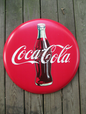 Coca-Cola 24 Inch Distressed Red Disc Button Sign Contour Bottle Script ...